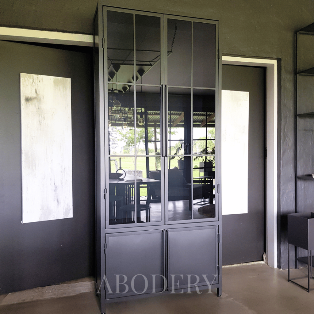 Country Grey Glass Display Cabinet - Abodery - Style Your Space - Decor